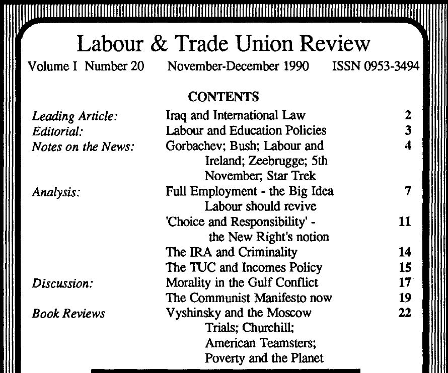 Magazine 020 – November 1990 – Labour Affairs Magazine